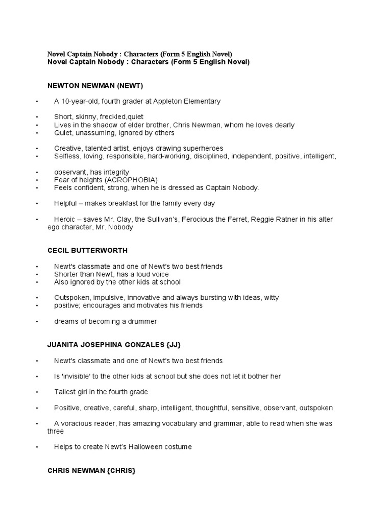 Novel Captain Nobody Characters | PDF