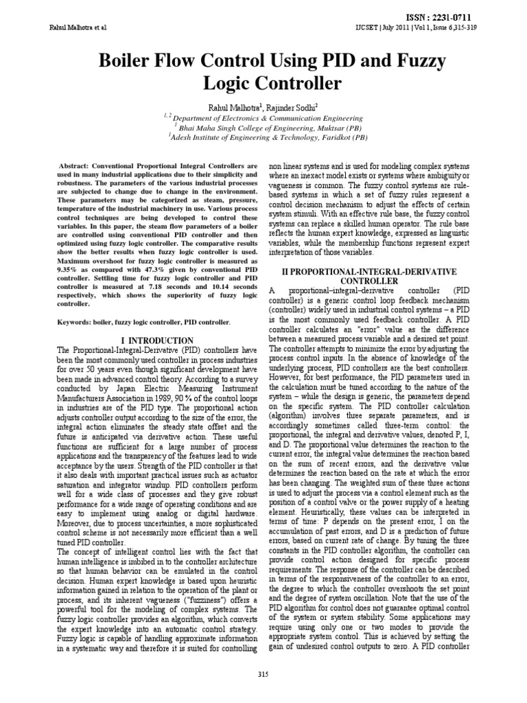 Boiler Flow Control Using PID and Fuzzy Logic Controller | PDF ...