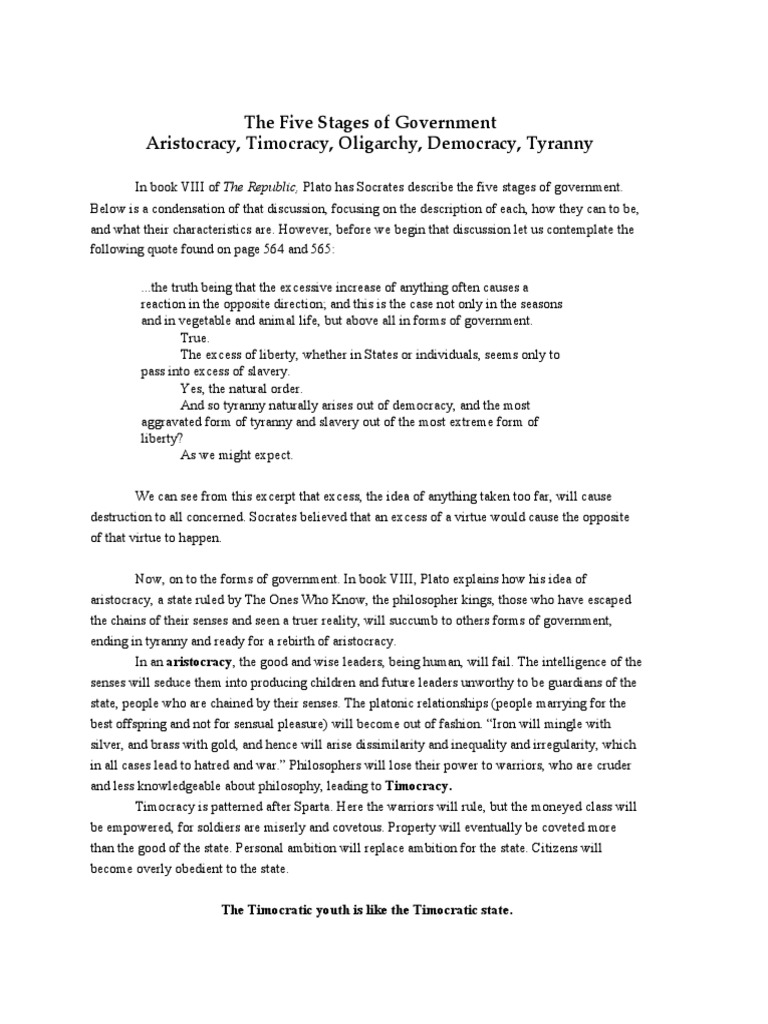 The Five Stages of Government Aristocracy, Timocracy, Oligarchy ...