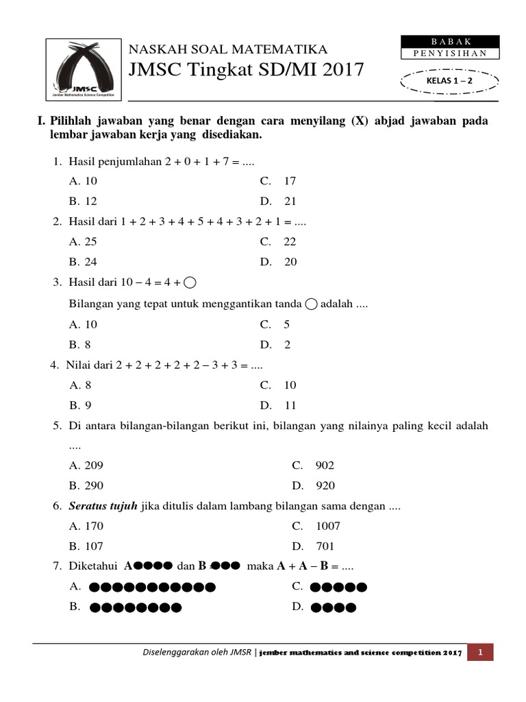 Soal Matematika SD/MI JMSC 2017 | PDF