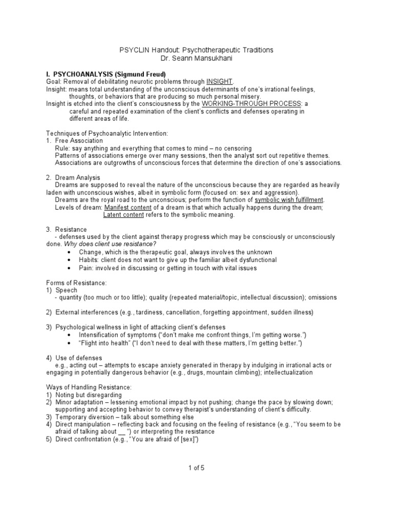 Psychotherapy Handout | PDF | Behaviour Therapy | Psychotherapy