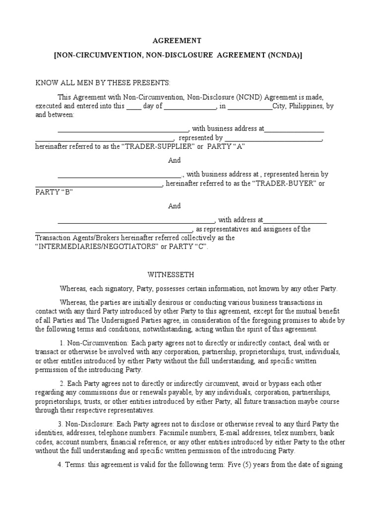 (Non-Circumvention, Non-Disclosure Agreement (Ncnda) ) | PDF ...