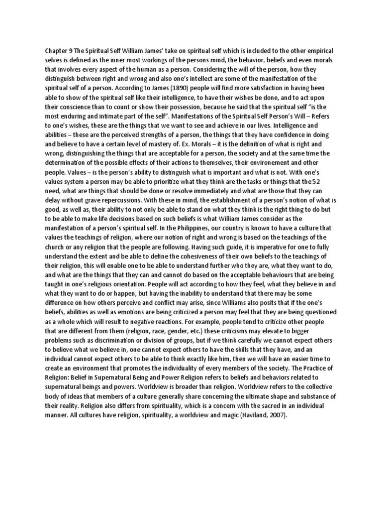 Chapter 9 The Spiritual Self William James | PDF | William James | Self