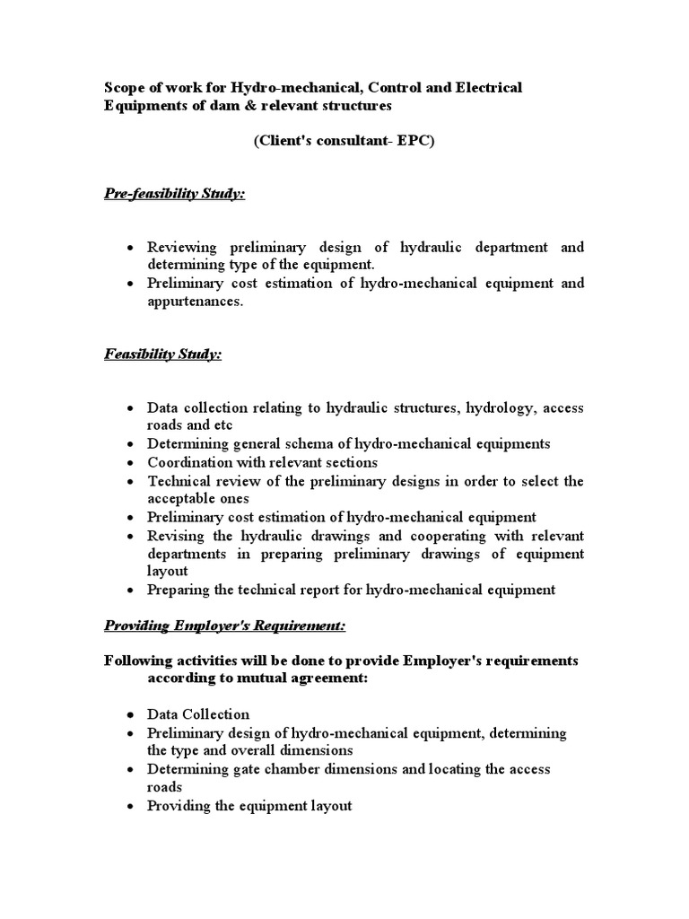 Hydro-Mechanical Scope of Work - EPC | PDF | Feasibility Study ...