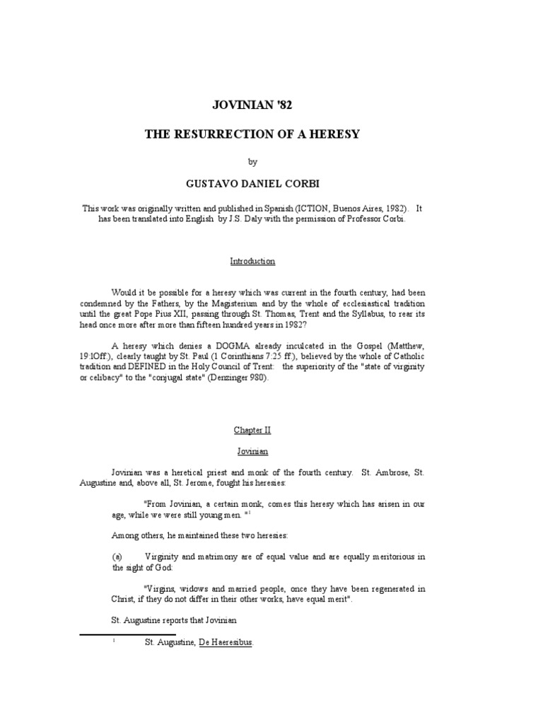 Corbi - Jovinian | PDF | Catholic Church | Celibacy