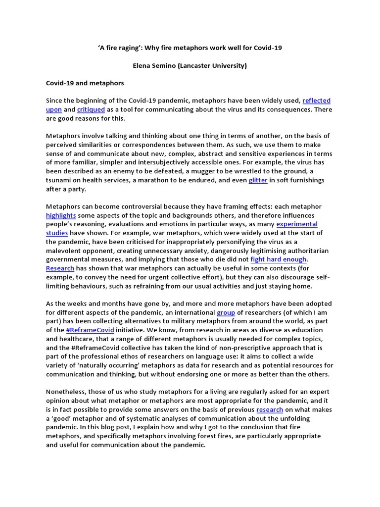 A Fire Raging Why Fire Metaphors Work We | PDF | Metaphor | Infection