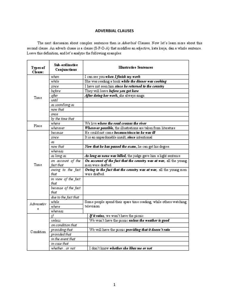 Understanding Adverbial Clauses | PDF | Adverb | Sentence (Linguistics)