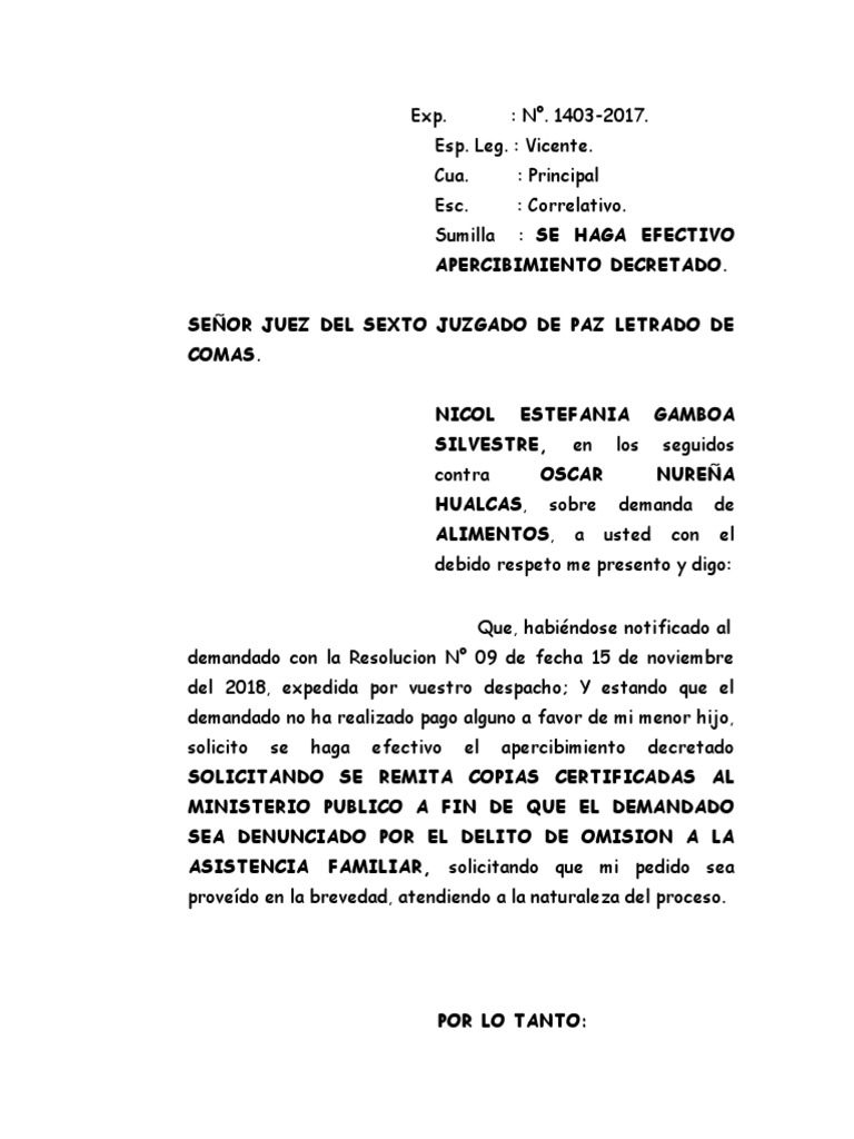 Solicitud Para Hacer Efectivo El Apercibimiento Decretado Y Remitir