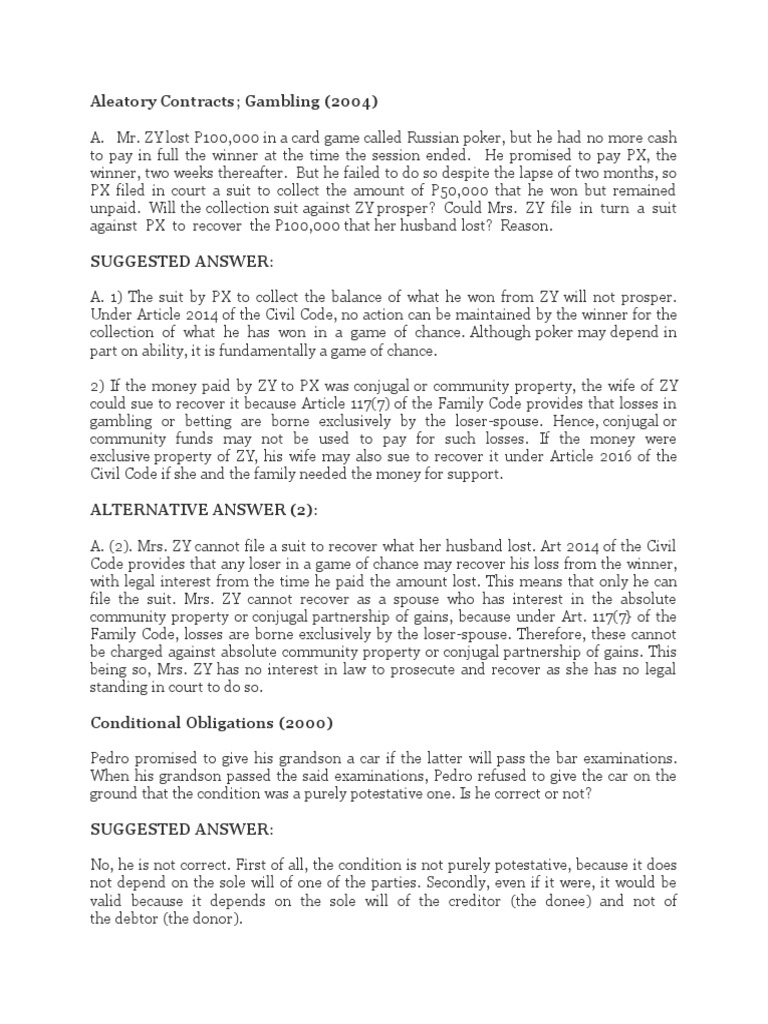 Aleatory Contracts Gambling (2004) | PDF | Guarantee | Civil Law (Legal ...