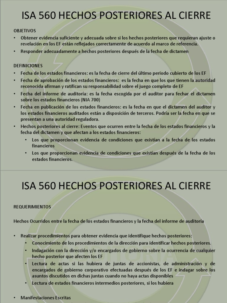 ISA 560 Hechos Posteriores | PDF | Auditoría | Contralor