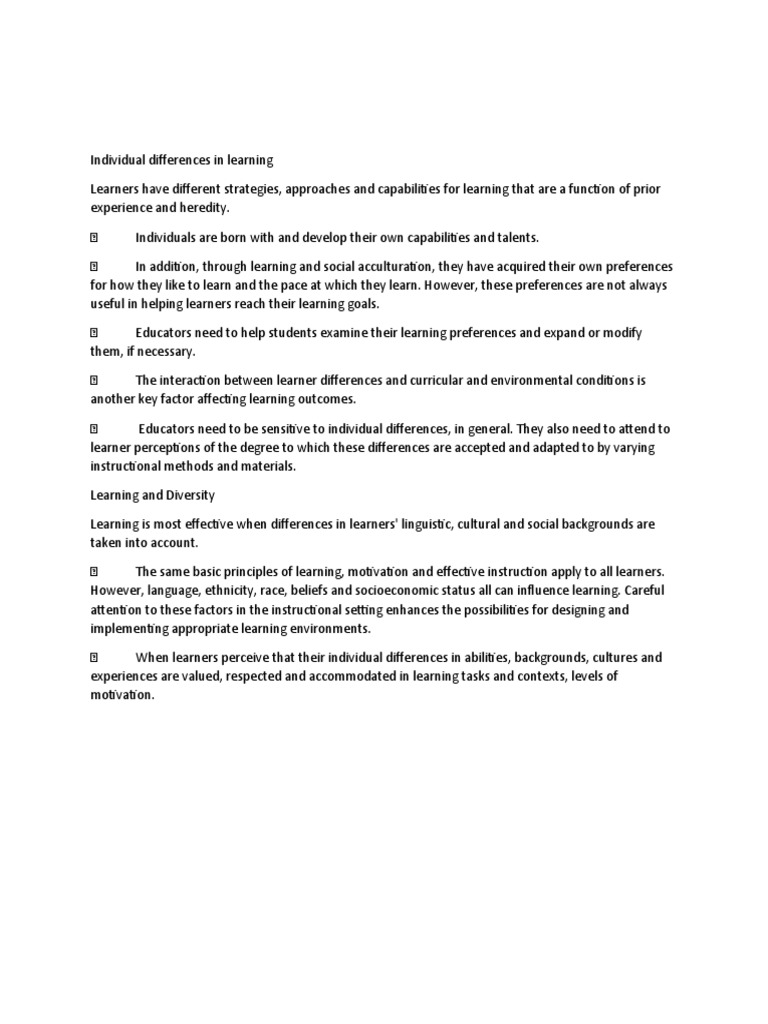 Individual Differences in Learning | PDF | Career & Growth | Wellness