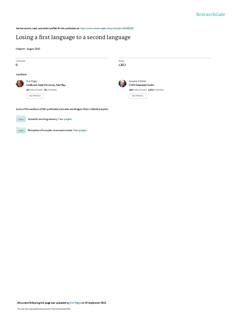 Losing A First Language To A Second Language: August 2015 | PDF ...