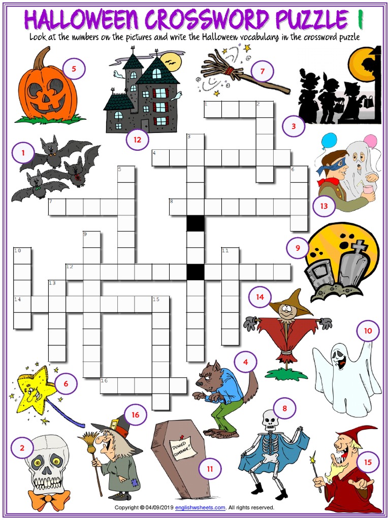 Halloween Vocabulary Esl Crossword Puzzle Worksheets For Kids PDF | PDF ...