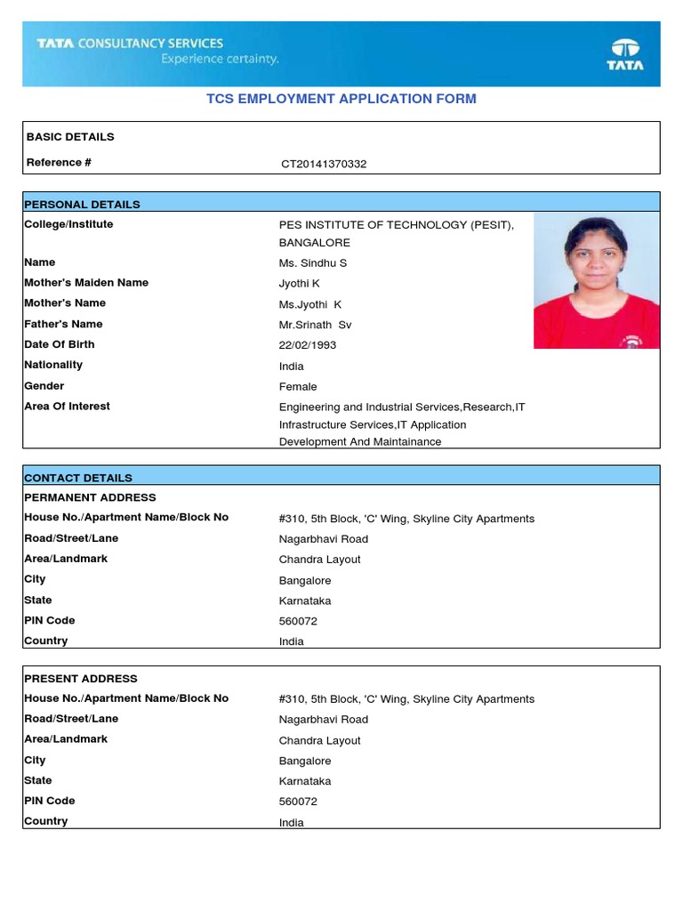 TCS Employment Application Form | PDF | Government Information | Social ...