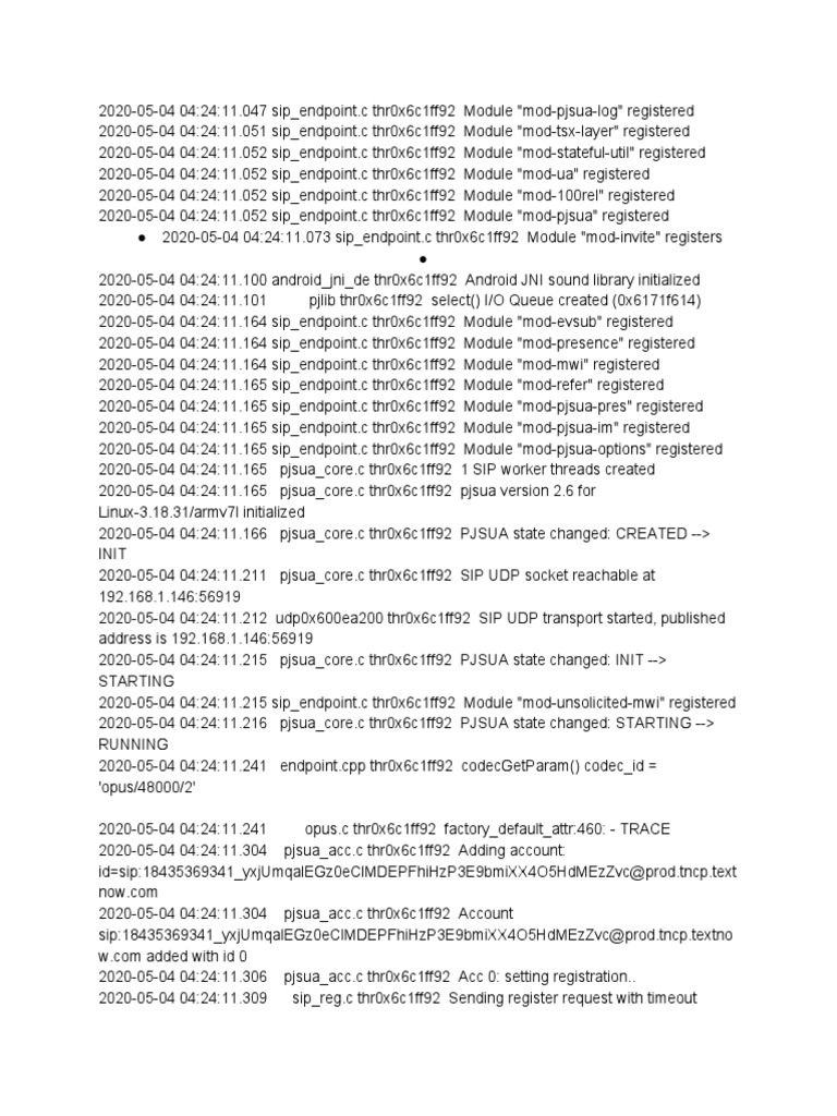 Sip Log | PDF | Session Initiation Protocol | Transmission Control Protocol