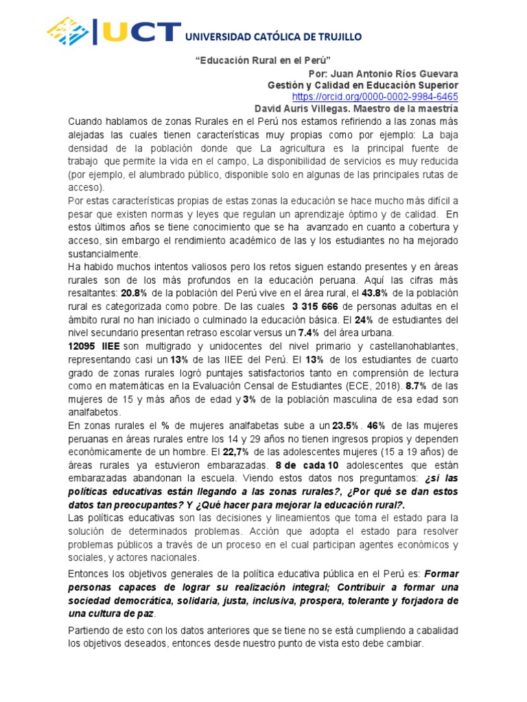 Educación Rural en el Perú.pdf | PDF | Perú | Aprendizaje