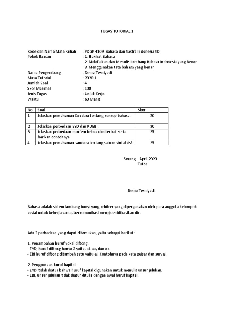 SOAL TT1 (1) Bahasa | PDF