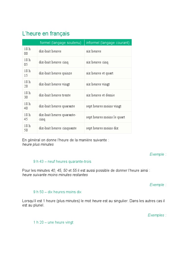Dire l'heure en français : Guide complet | PDF | Évolution de carrière ...