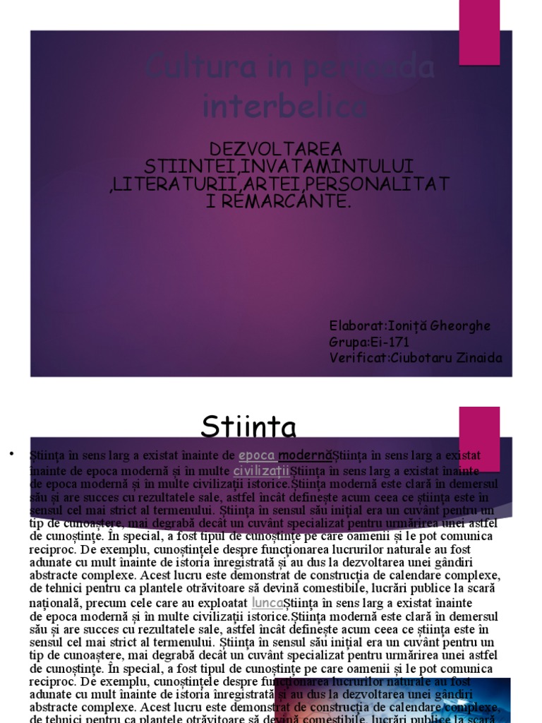 Cultura in Perioada Interbelica | PDF