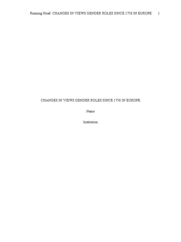 Changes In Views Gender Roles Since 1750 In Europe PDF Gender Role