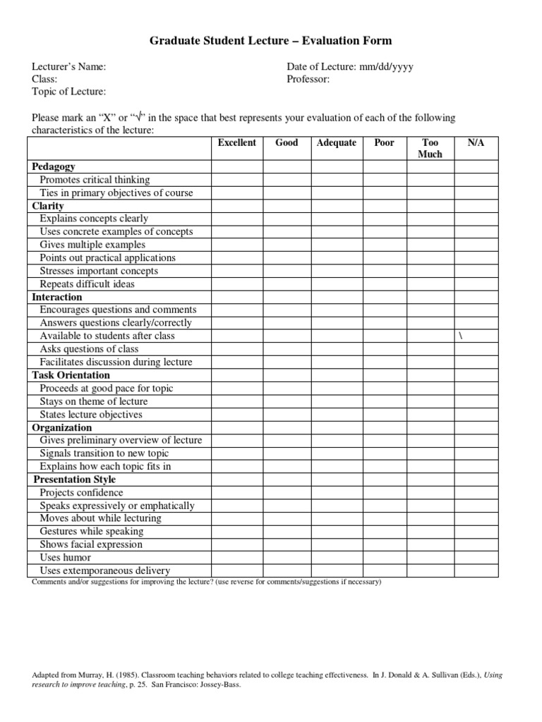 Graduate Student Lecture Eval Form | PDF