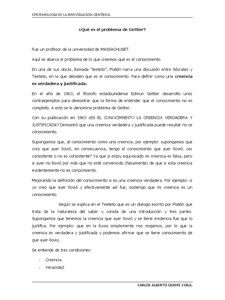 Qué Es El Problema de Gettier | PDF | Conocimiento | Verdad