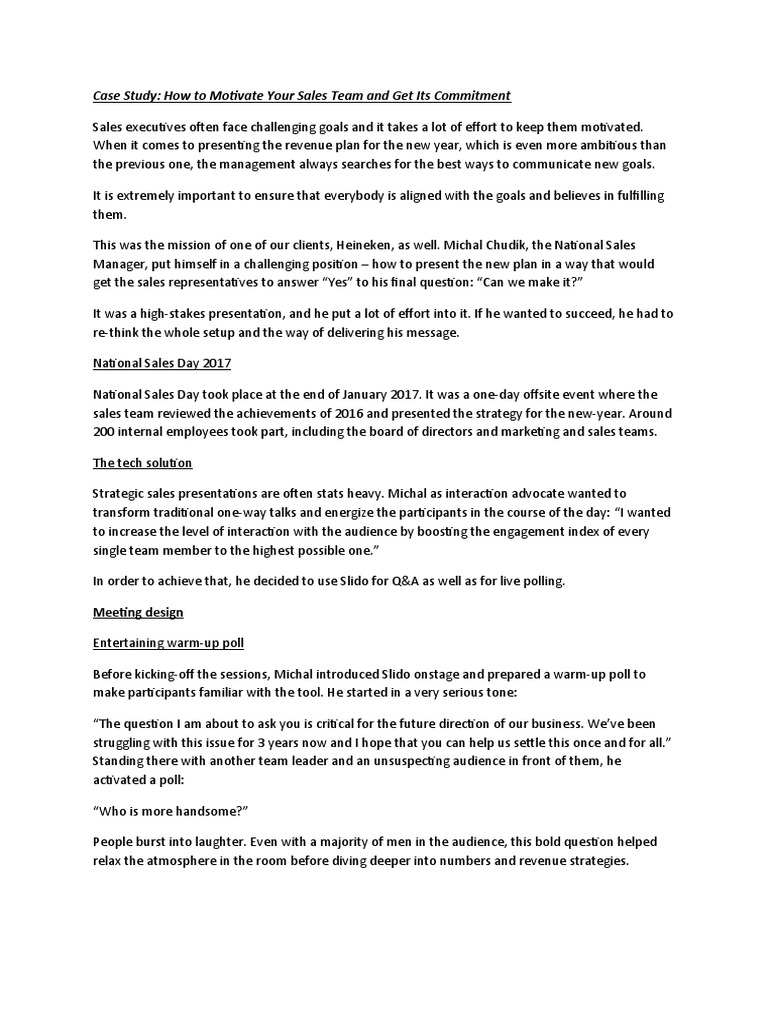 Case Study: How To Motivate Your Sales Team and Get Its Commitment ...