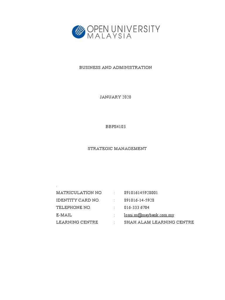 BBPS4103 Strategic Management - Losni Manokaran (891016145928-001) | PDF | Deposit Account ...