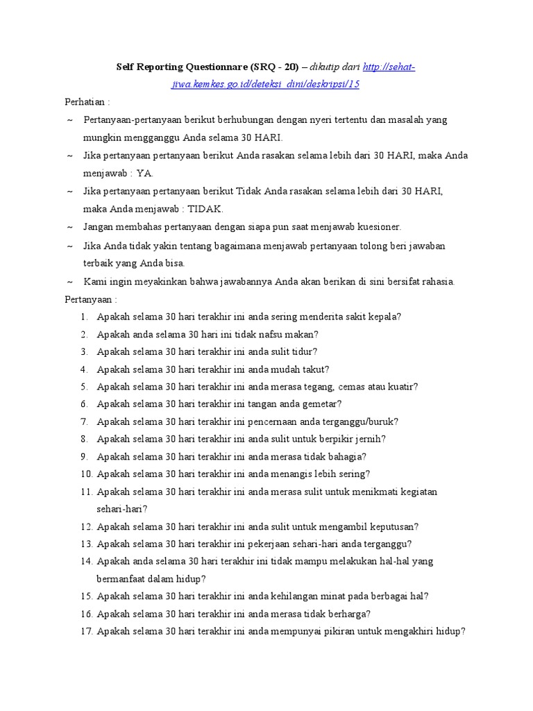 Deteksi Dini - SRQ 20 | PDF