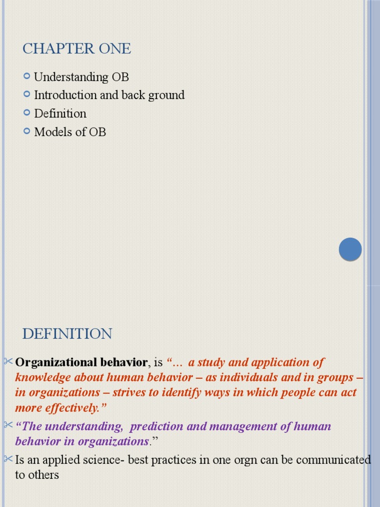 Chapter One: Understanding OB Introduction and Back Ground Models of OB ...