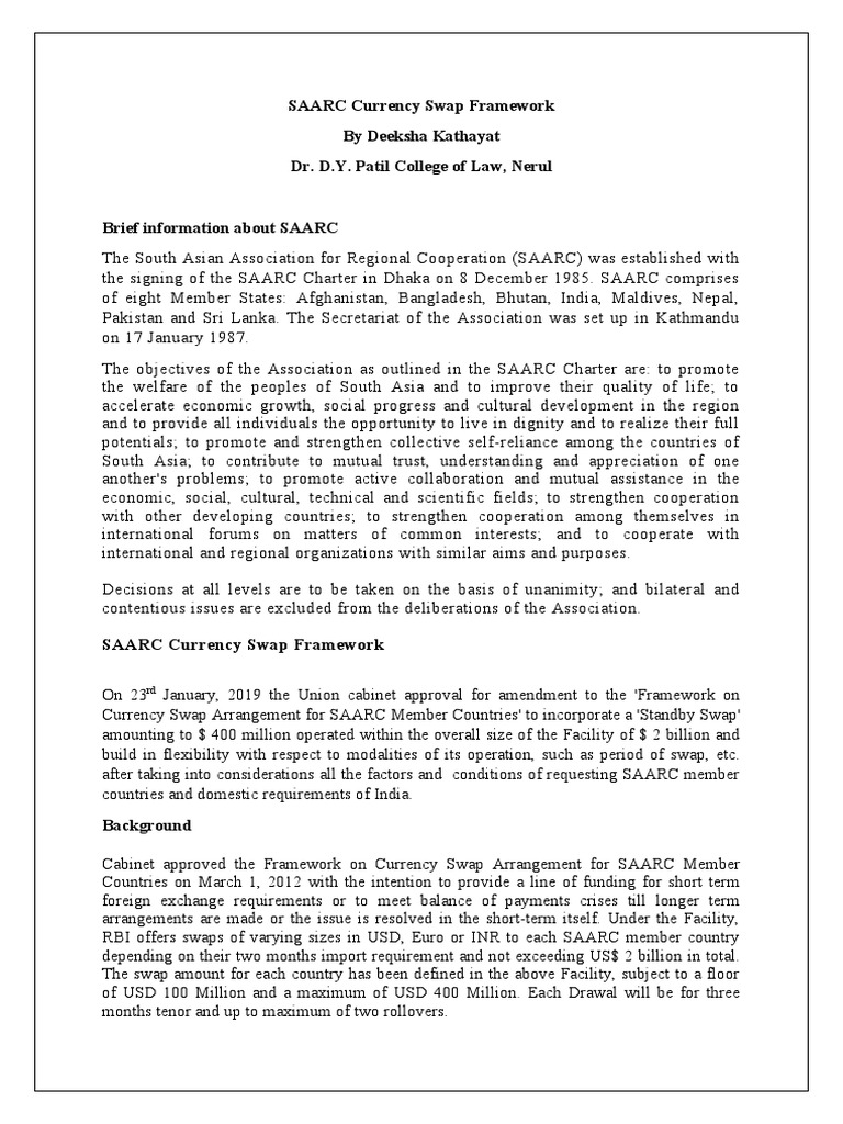 SAARC Currency Swap Framework by Deeksha Kathayat Dr. D.Y. Patil ...