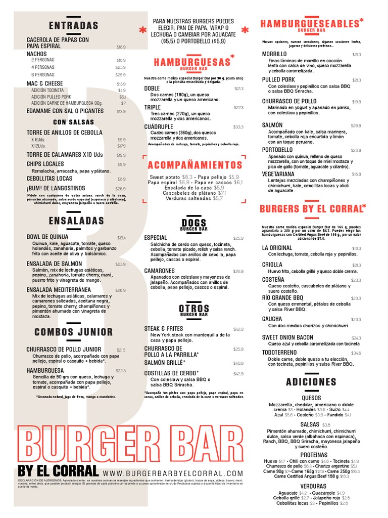 Burger Bar Menu PDF | PDF | ensalada | Hamburguesas