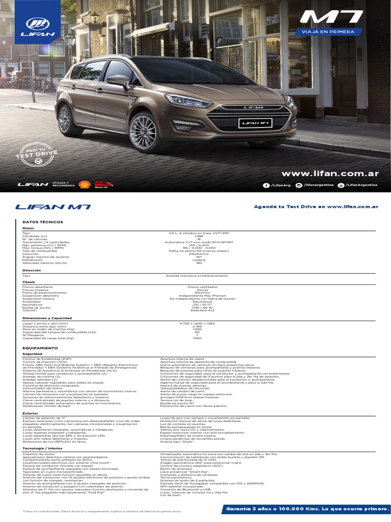 Ficha Técnica Lifan M7 | PDF | Airbag | Coche