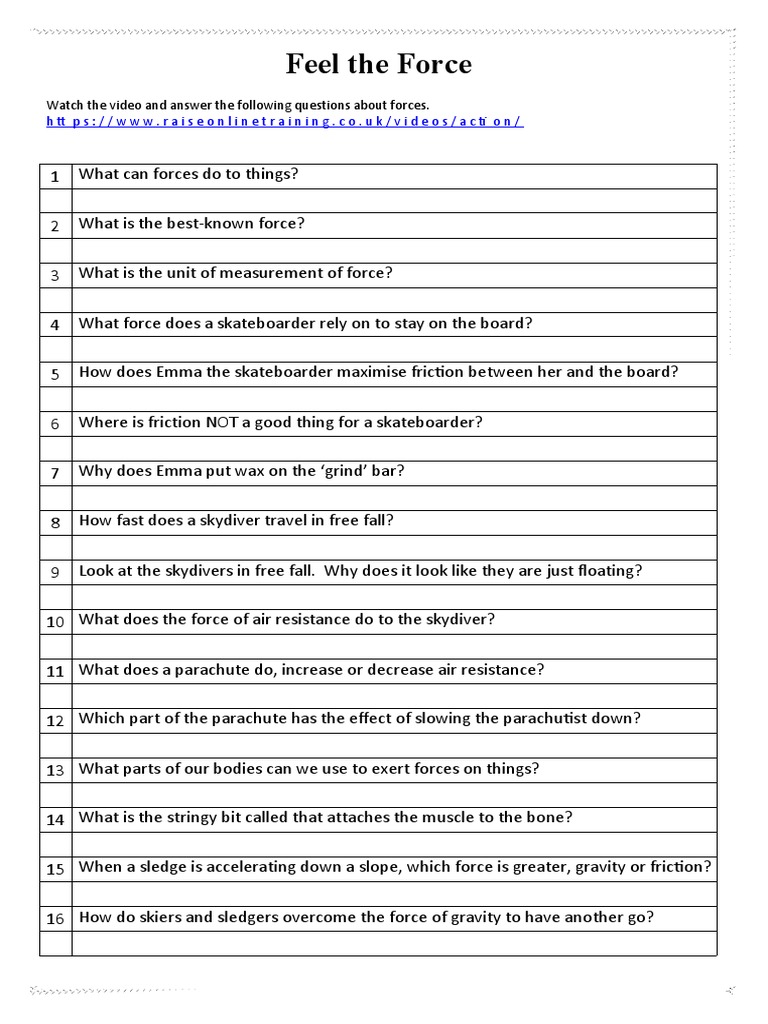 Feel The Force: Watch The Video and Answer The Following Questions ...