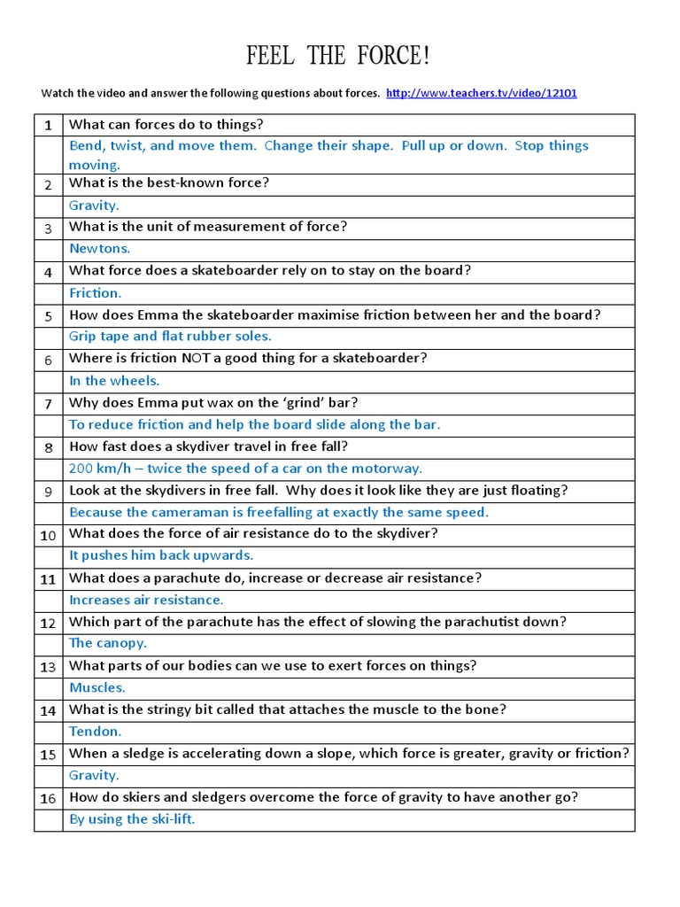 Forces - Video Question Sheet | Download Free PDF | Parachuting | Parachute