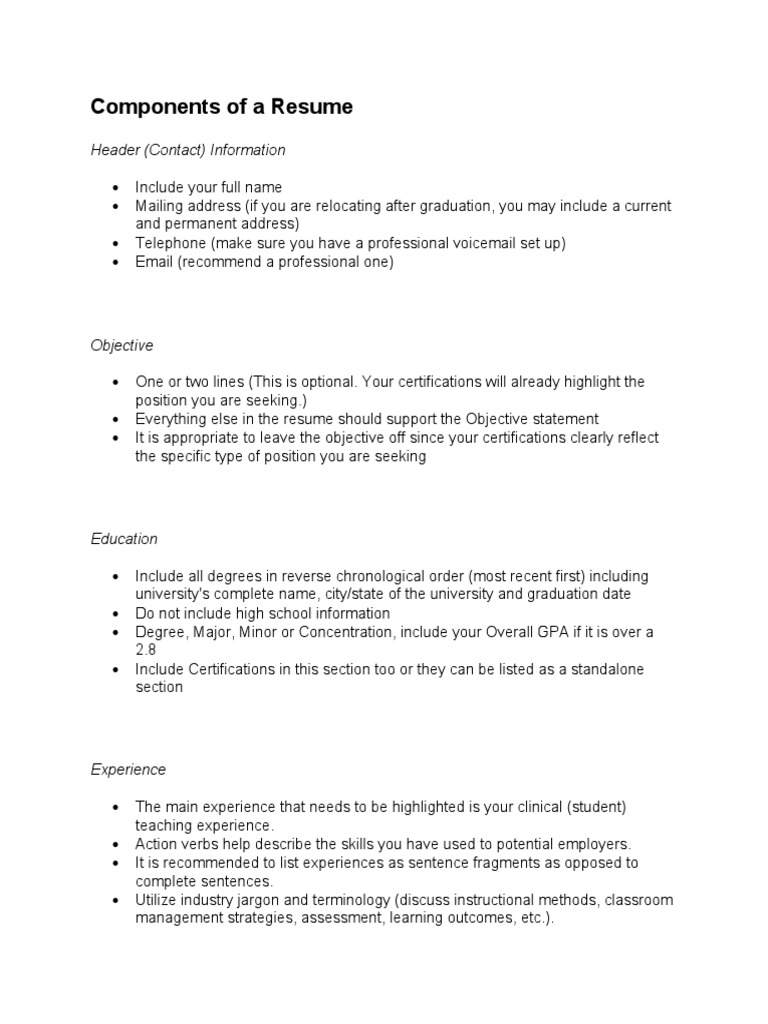 Components of A Resume: Header (Contact) Information | PDF | Résumé ...