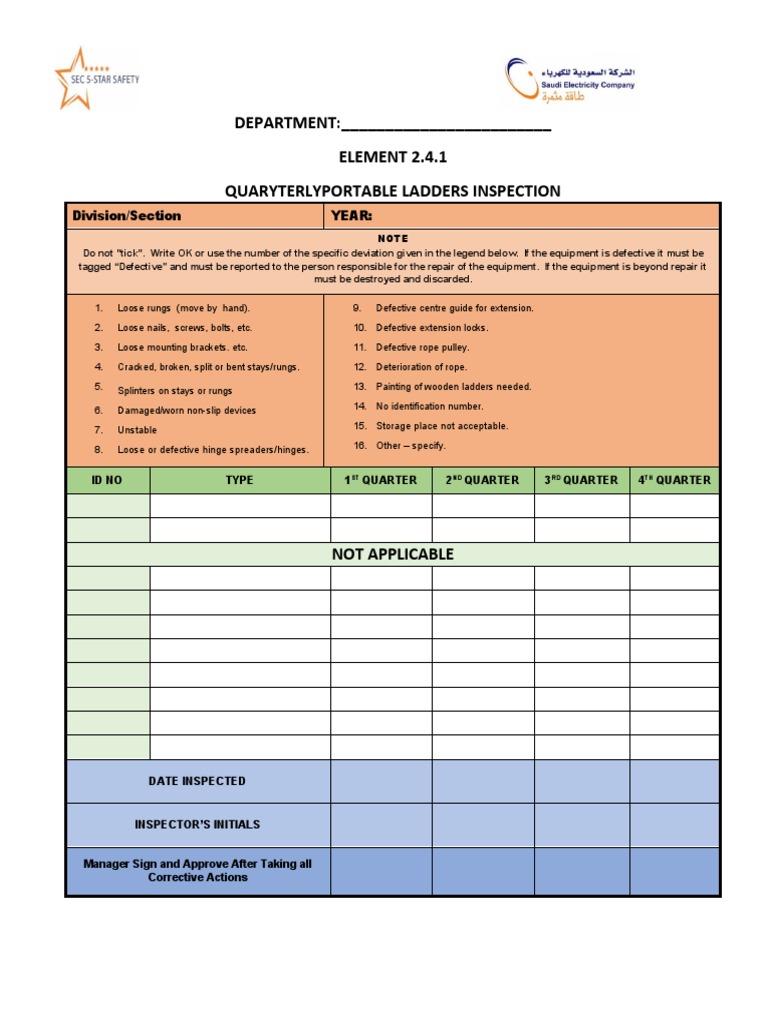 Quarterly Portable Ladder Inspection Guide | PDF | Home & Garden ...