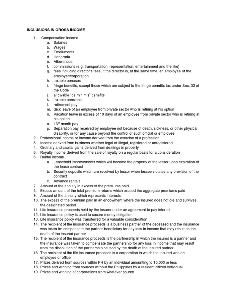 Inclusions in Gross Income | PDF | Lease | Life Insurance