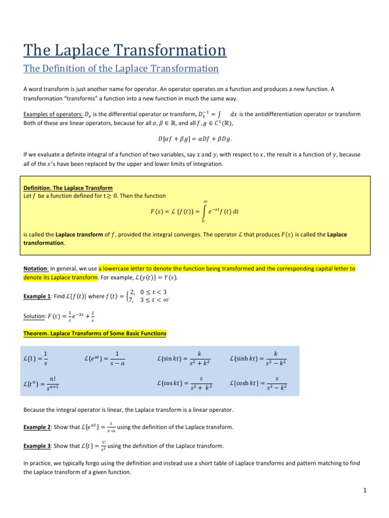 The Definition of The Laplace Transformation | PDF | Laplace Transform ...