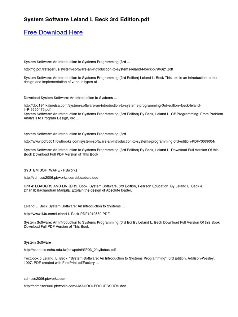 System Software Leland L Beck 3rd Edition PDF | PDF | Software | Computing