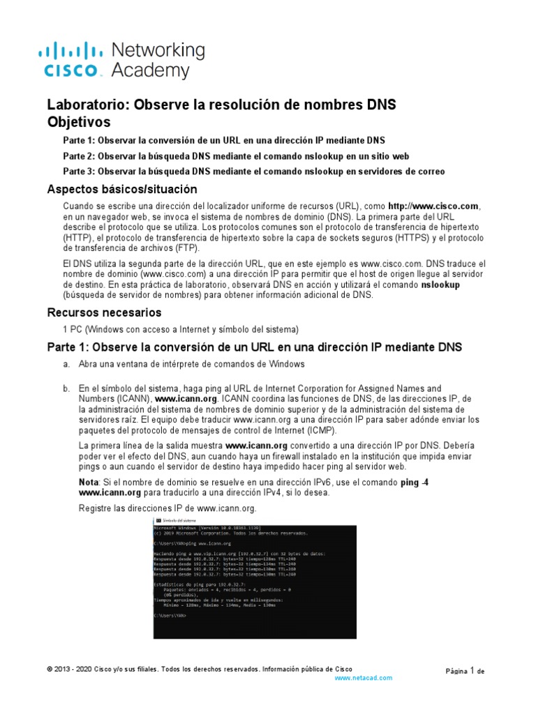 15.4.8-Lab - Observe-Dns-Resolution - es-XL | PDF | sistema de nombres de dominio | Dirección IP