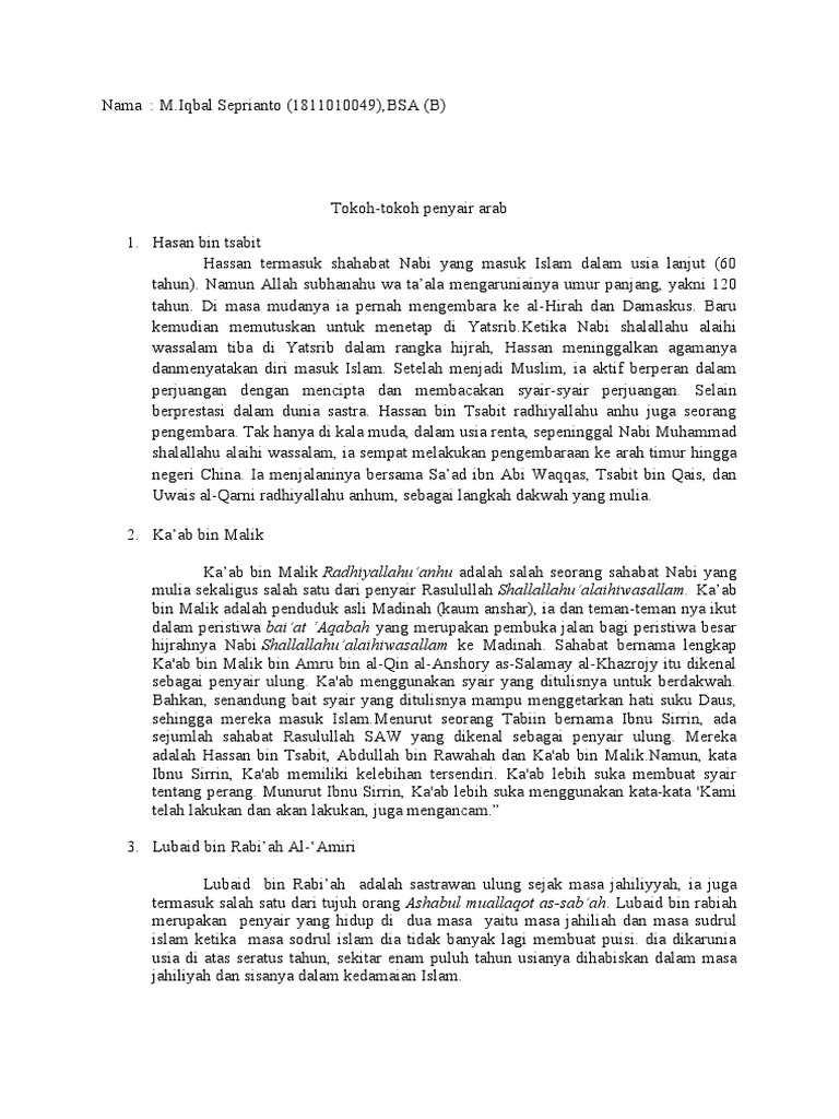 Tokoh-Tokoh Sastrawan Arab, Syair Dan Prosanya | PDF