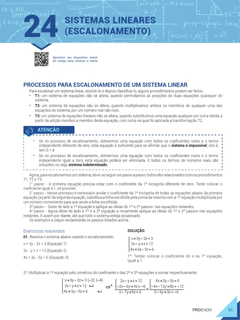 Escalonamento de Sistemas Lineares: Guia Prático e Exercícios Resolvidos | PDF | Sistema de ...