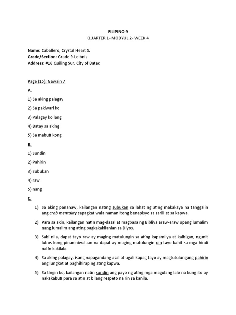 FILIPINO 9 Week 4 | PDF