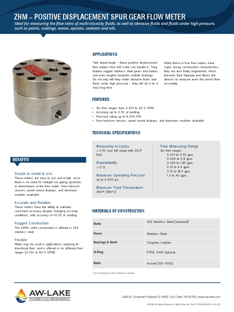 ZHM Gear Meter Datasheet ZHMDS16 2020 | PDF | Flow Measurement | Fluid ...
