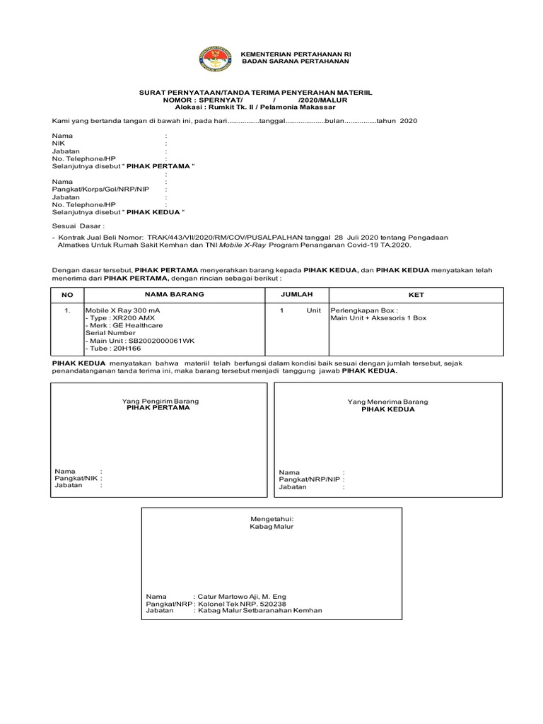 Surat Pernyataan (Rumkit Tk. II Pelamonia Makassar) | PDF
