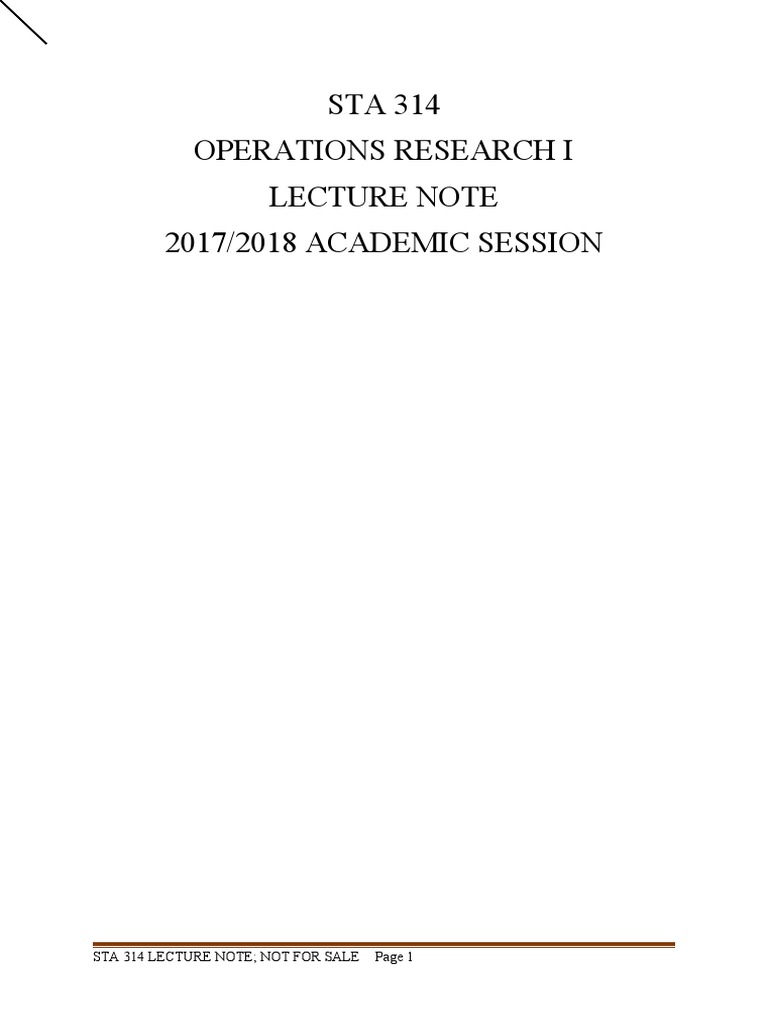 STA 314 Operations Research I Lecture Note 2017/2018 ACADEMIC SESSION | PDF | Mathematical Model ...