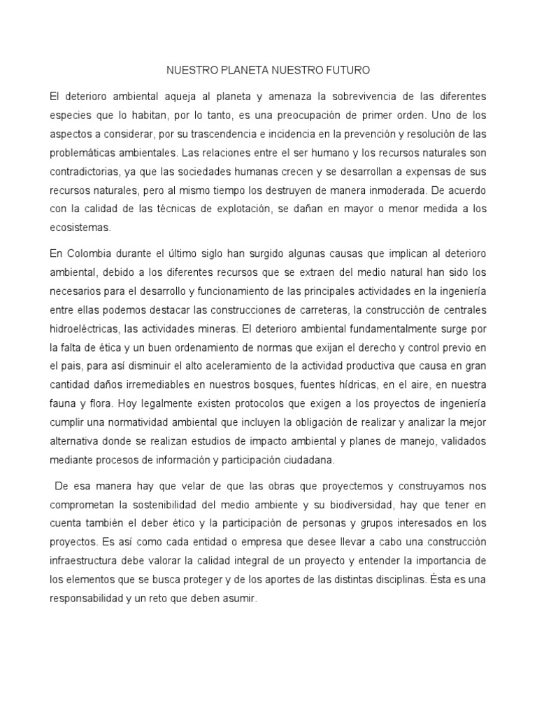 Nuestro Planeta Nuestro Futuro | PDF | Entorno natural | Ingeniería