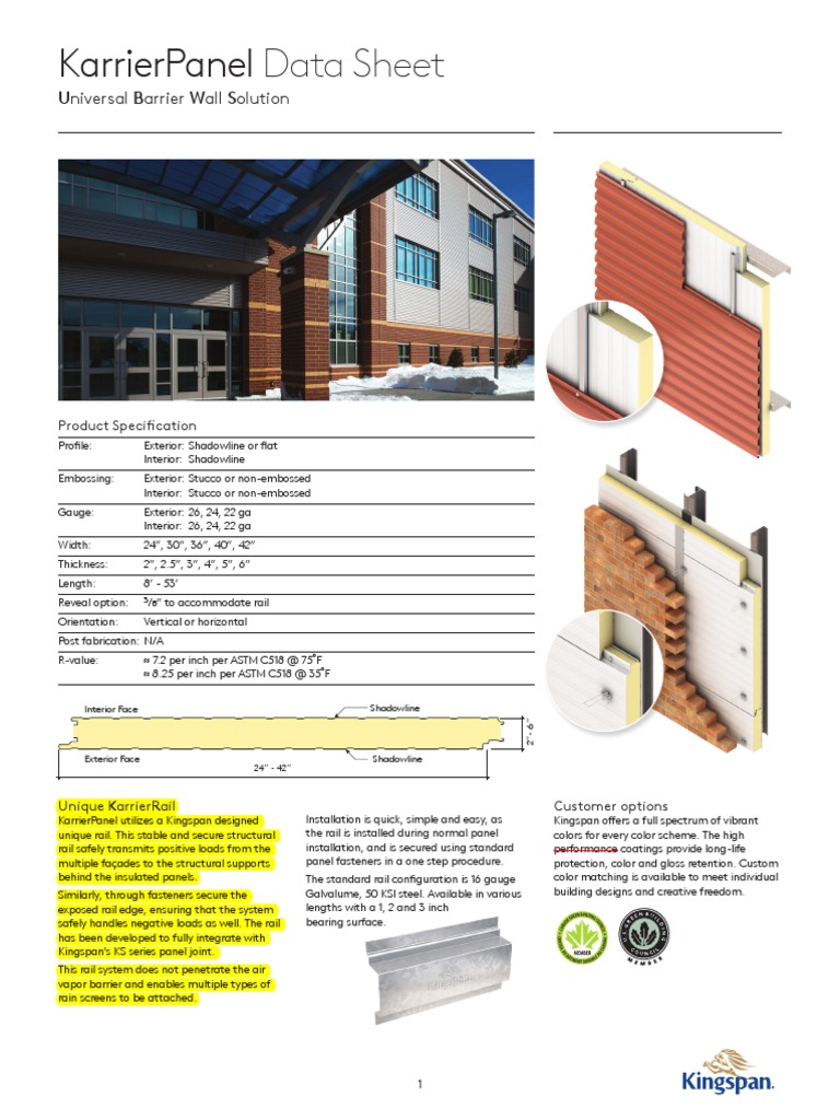 Kingspan Karrier Panel Specifications | PDF | Applied And ...