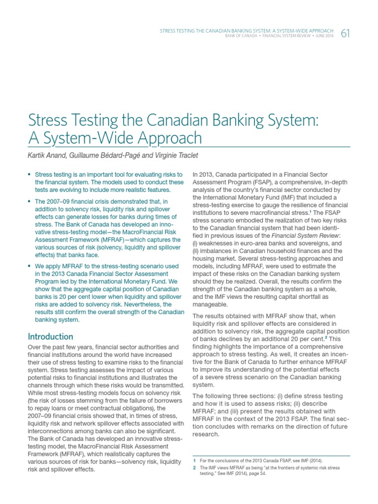 Stress Testing The Canadian Banking System: A System-Wide Approach ...